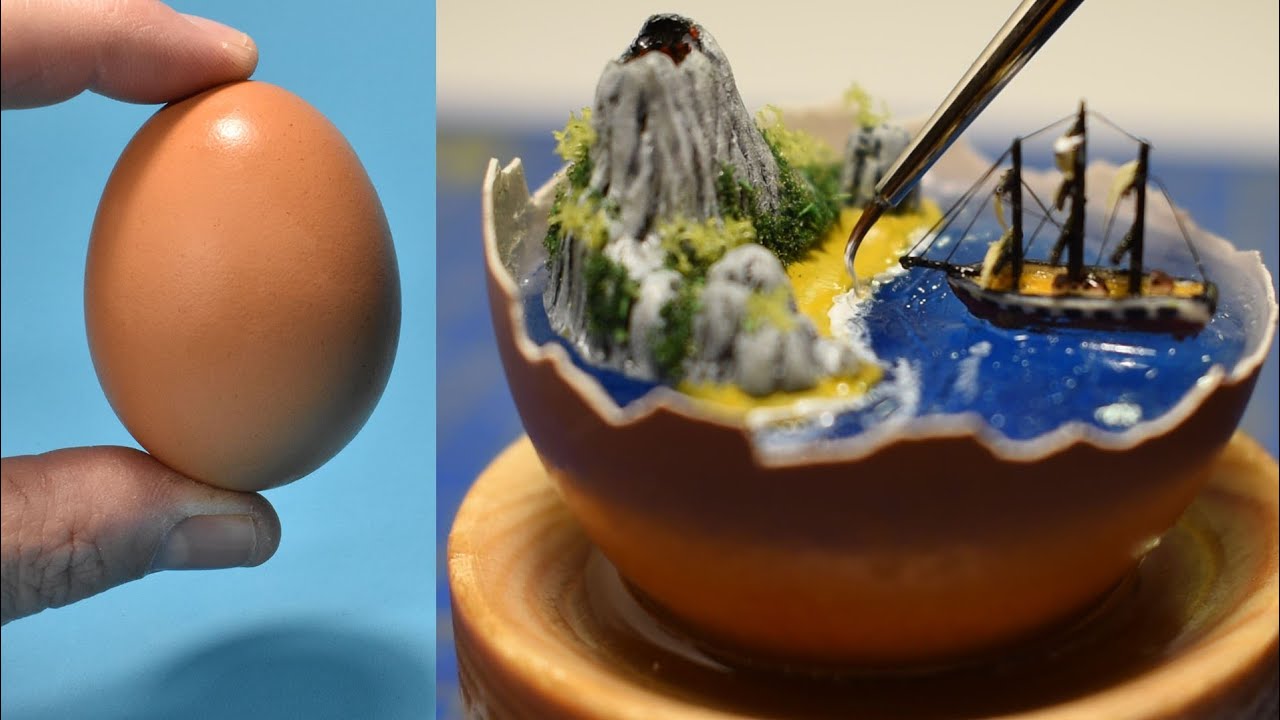How to make a Volcano and Ship inside an EGG/Diorama/Polymer Clay/Epoxy ...
