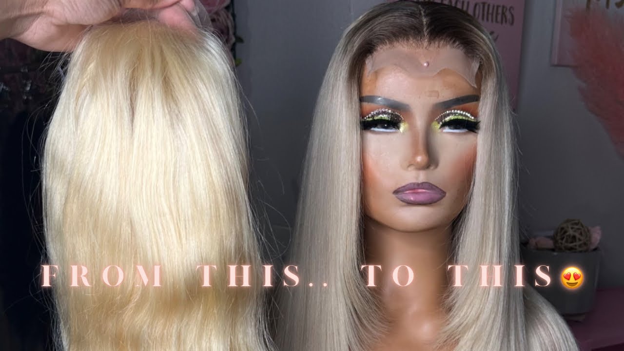 How to tone a 613 wig and add dark brown roots tutorial using the wella ...