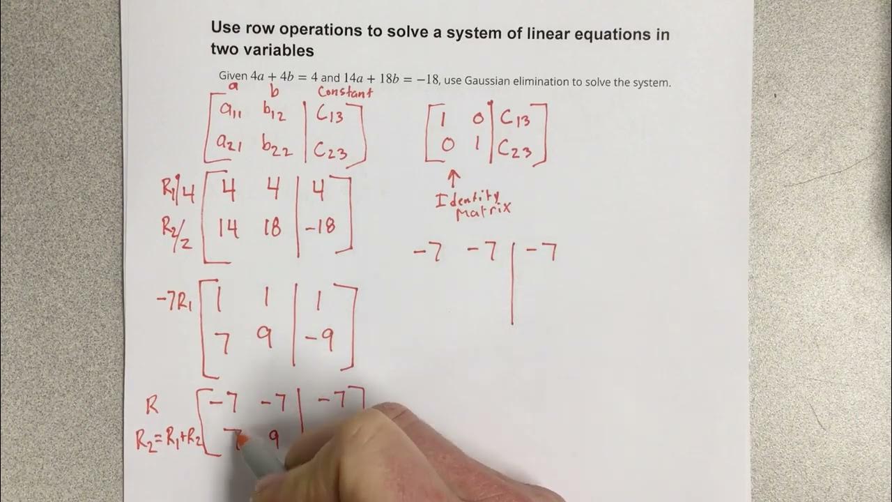 Use row operations to solve a system of linear equations in two variables - YouTube