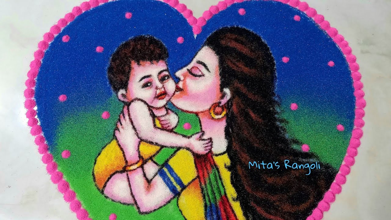Beautiful Mother And Baby Drawing Rangoli Painting St Agnes PU College