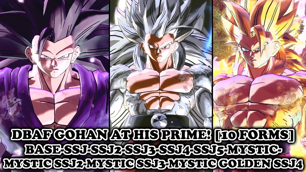 NEW DBAF Gohan 10 Forms: Base-SSJ-2-3-4-5-Mystic-Mystic SSJ2-Mystic ...