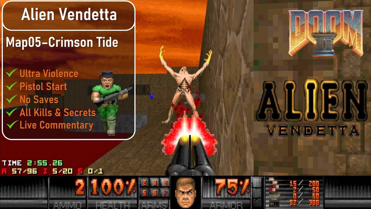 Alien Vendetta Map05 - Crimson Tide [Doom 2, UV, Pistol, 100%] - YouTube