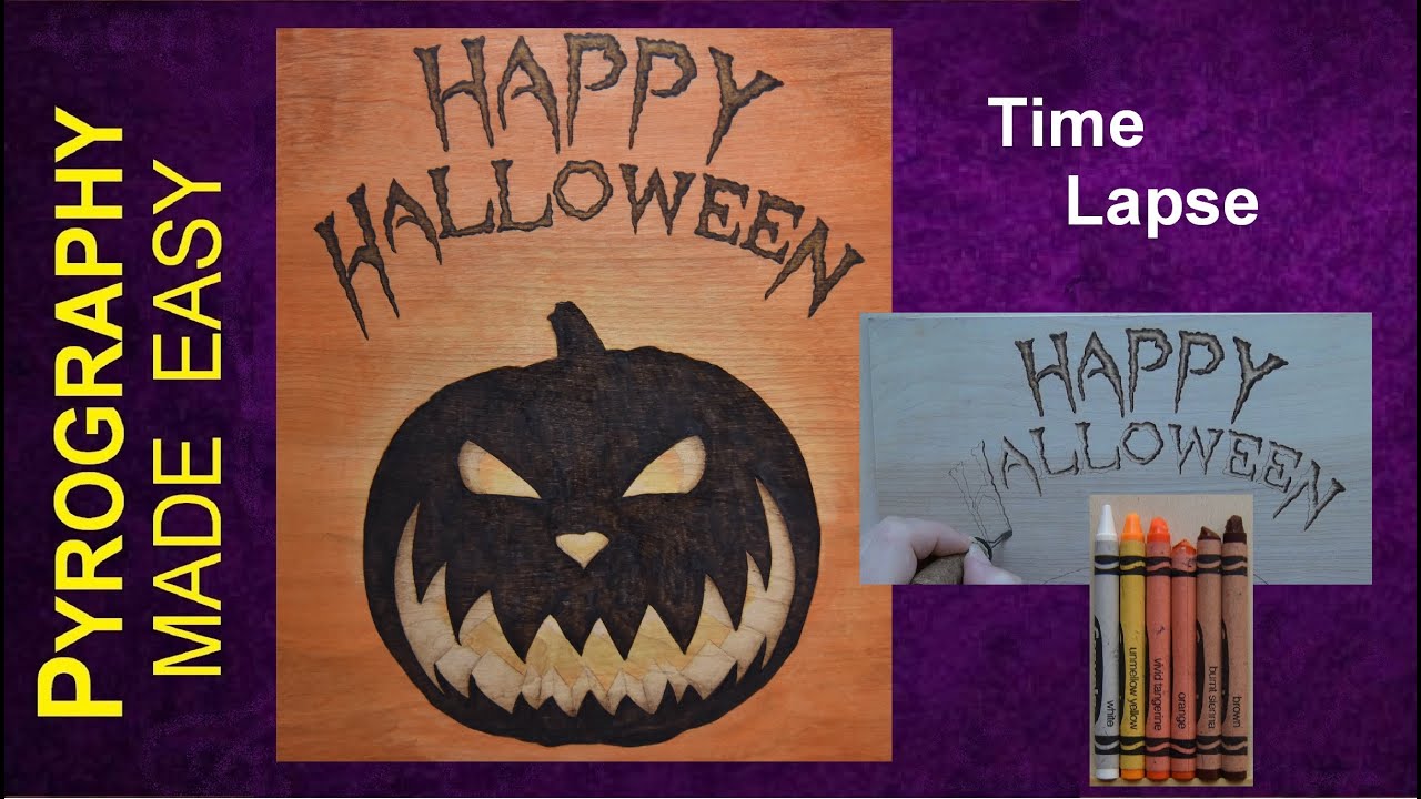 Pyrography Art - Happy Halloween Sign wood burning time lapse - YouTube