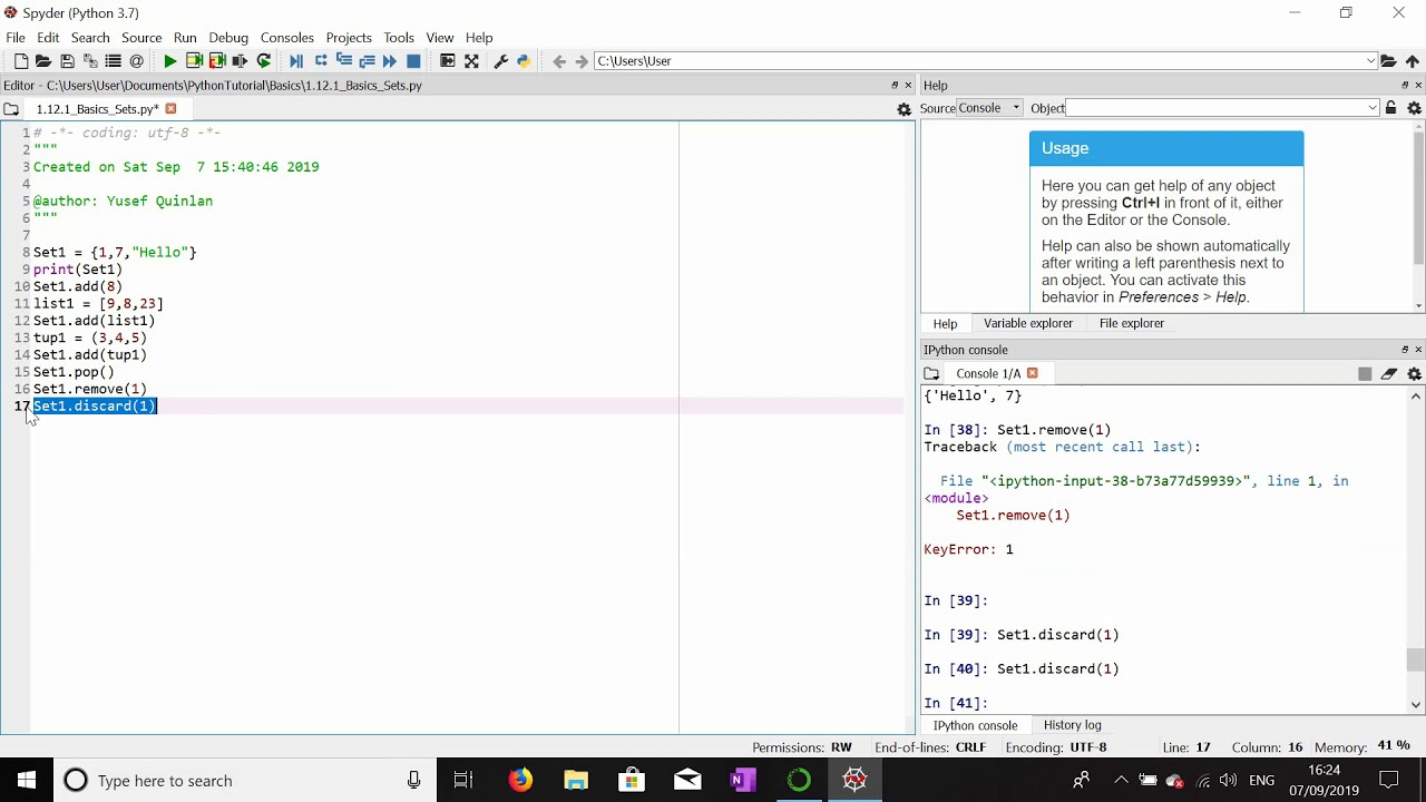 Pythontutorial 1121 Basics Sets Youtube
