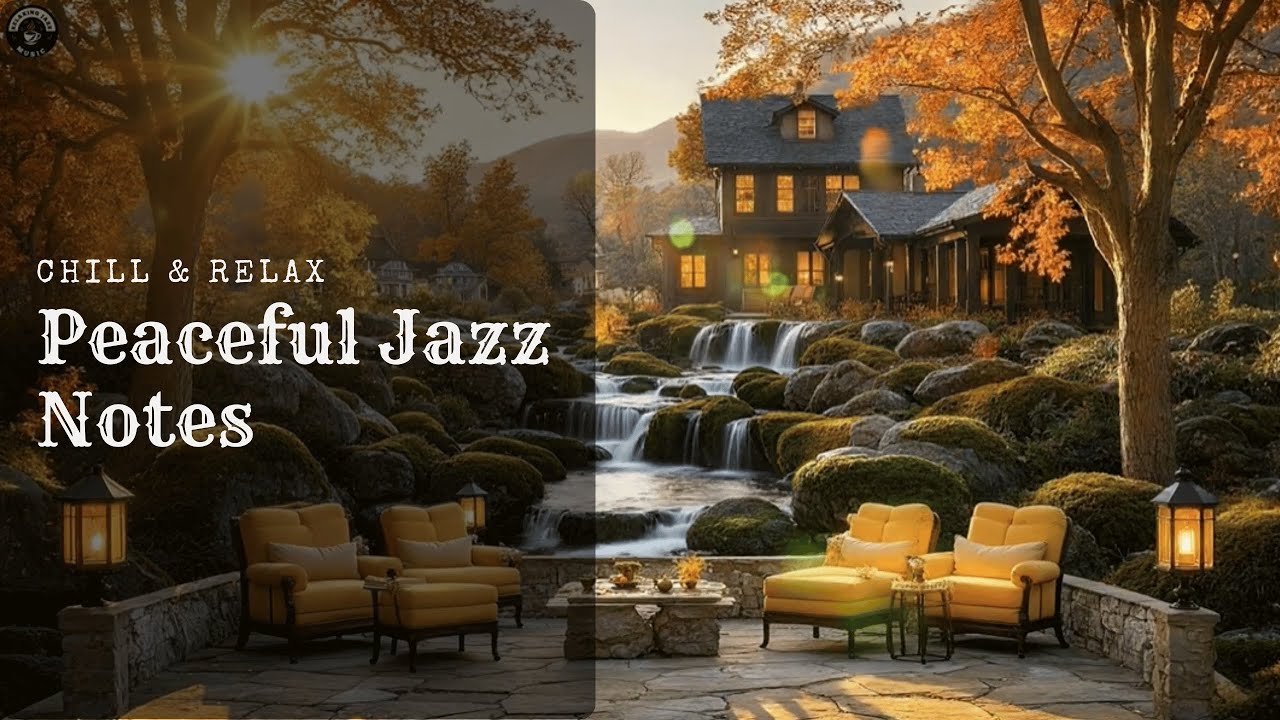 Autumn Forest Jazz 🍁⛰️ | Relaxing Music with Waterfall & Cozy Cabin ...
