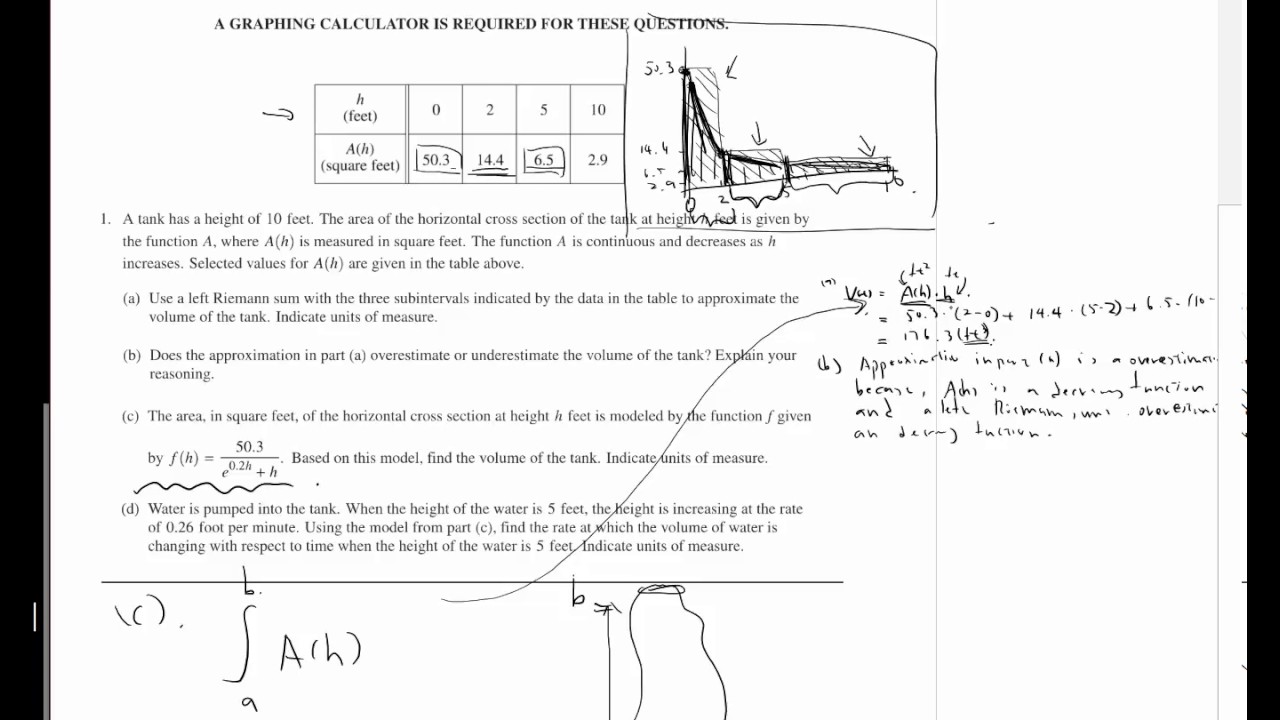 2017 AP Calculus BC Free Response Question 1 Solution [Student] - YouTube