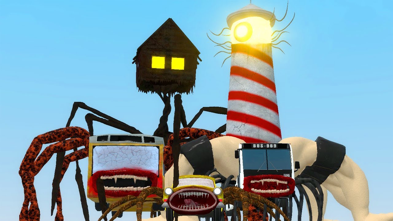 Monster Destruction Test with CAR EATER, BUS EATER, LIGHTHOUSE MONSTER ...