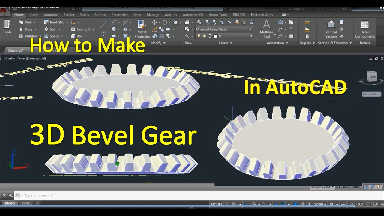 Making of 3D Bevel Gear in AutoCAD, Step by step Including engineering ...
