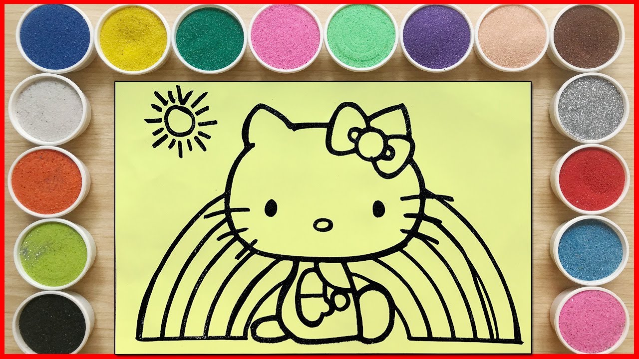 Colored sand painting Hello Kitty and rainbow how to painting with ...