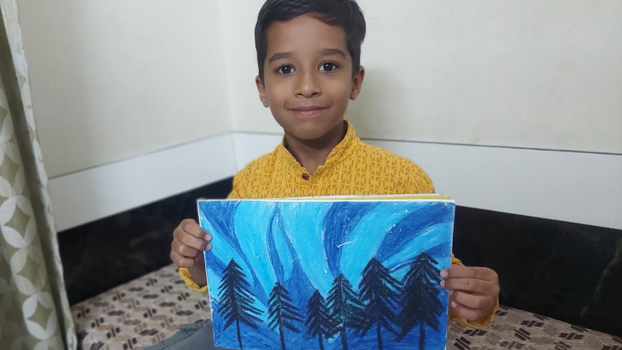 Volg 3 - Night nature Drawing with Oil pastel colours. - YouTube