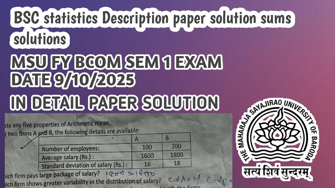 🚨 BSC- Statistics Paper Solution 2025 (9/10/25 Exam) - Descriptive Sums ...