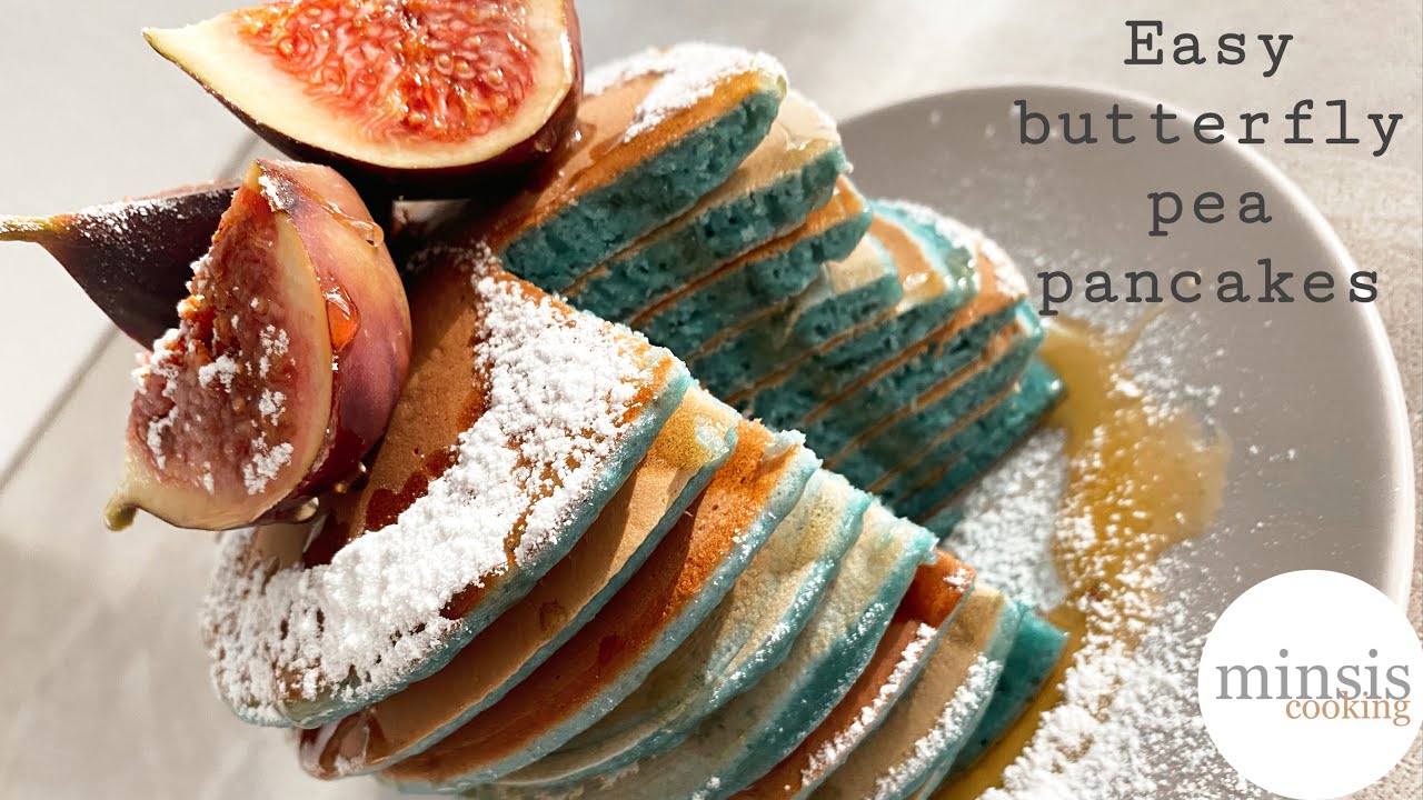 The fluffiest PANCAKE recipe! Blue butterfly pea recipes! Asmr baking ...