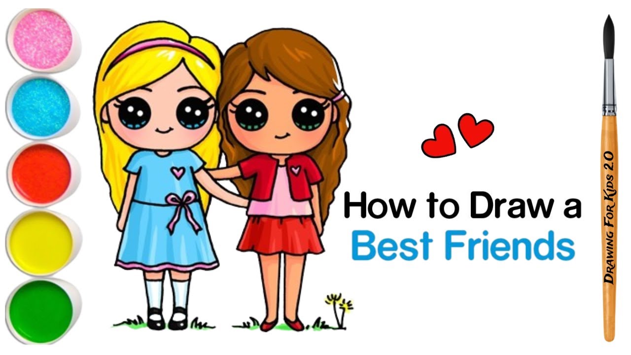 How to Draw Two Cute Girls Easy, Two Best Friends Drawing ,how to draw ...