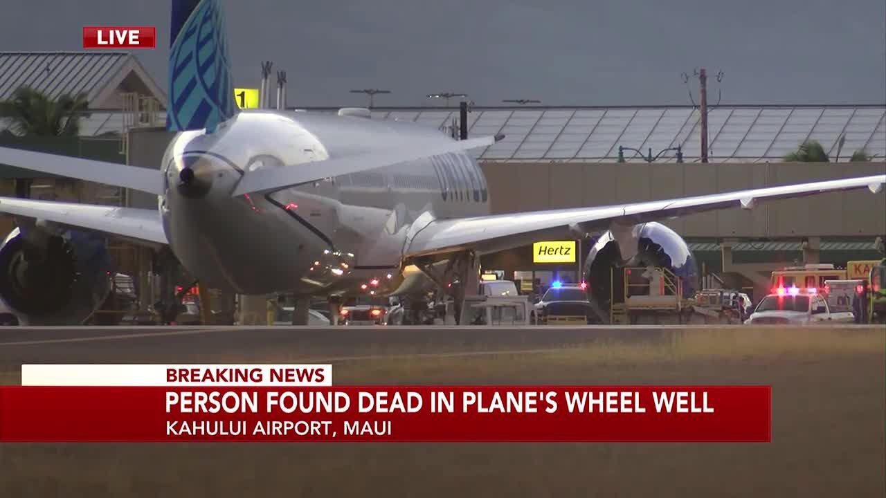 Body discovered in wheel well of plane at Maui airport - YouTube