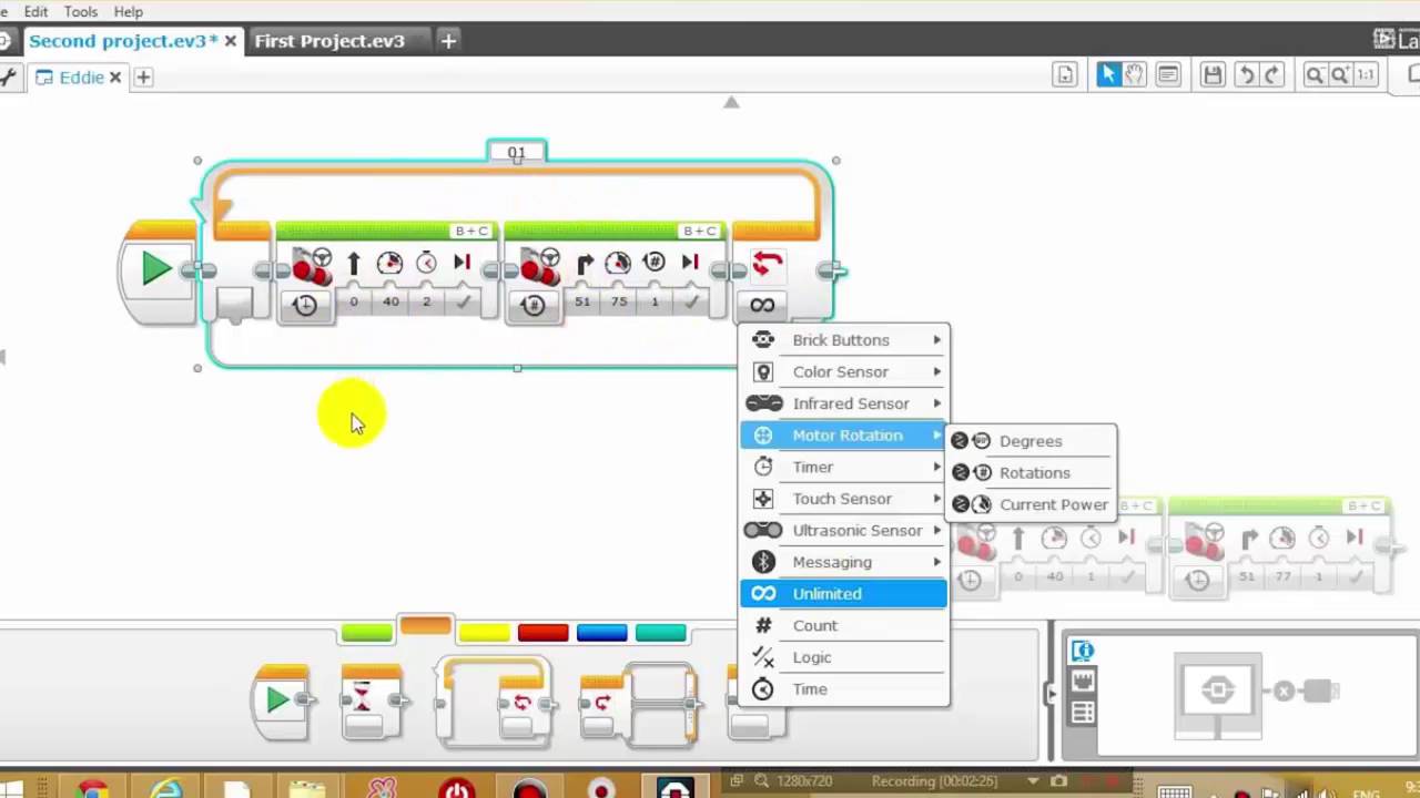 برمجة وتصميم الروبوت EV3 .. المحاضرة الأول كورس بالعربية - استخدام امر التكرار Loop تتبع الخط ...