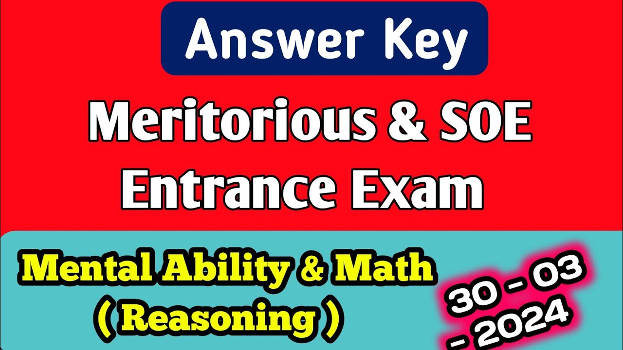|| Solution of Meritorious & SOE Exam , 30 - 03 - 2024 || Reasoning and ...