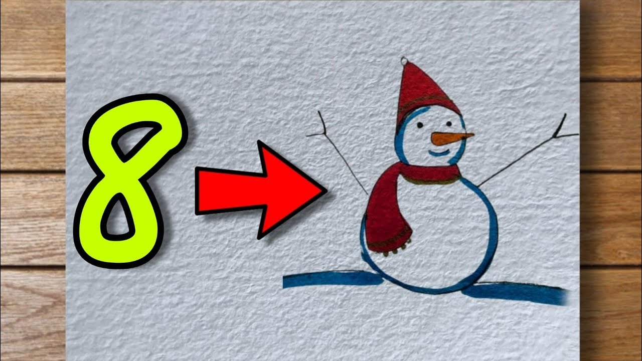Step-by-Step: How to Draw a Snowman with Just the Number 8! - YouTube