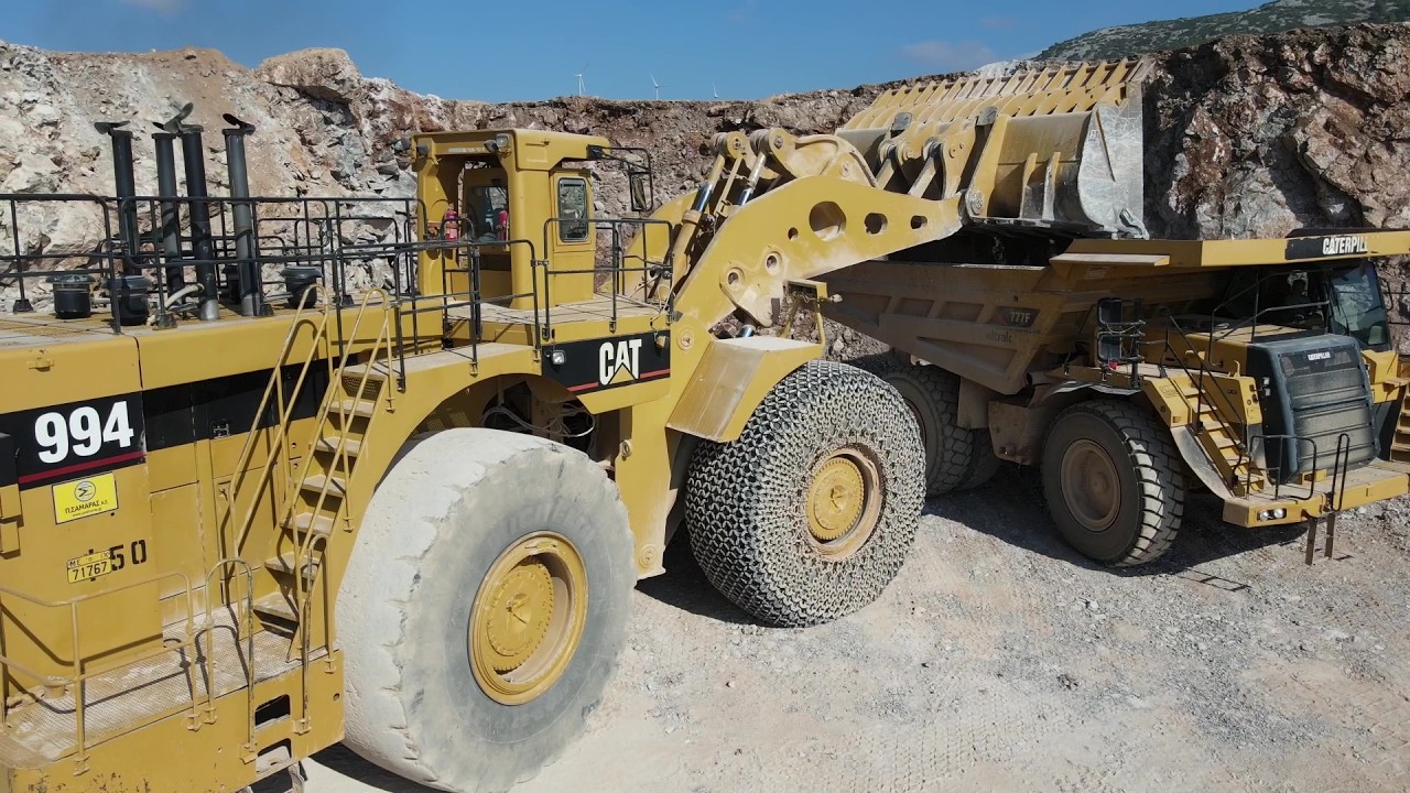 Drone View of Power: Cat 994 Wheel Loader & 345B Excavator Working On ...