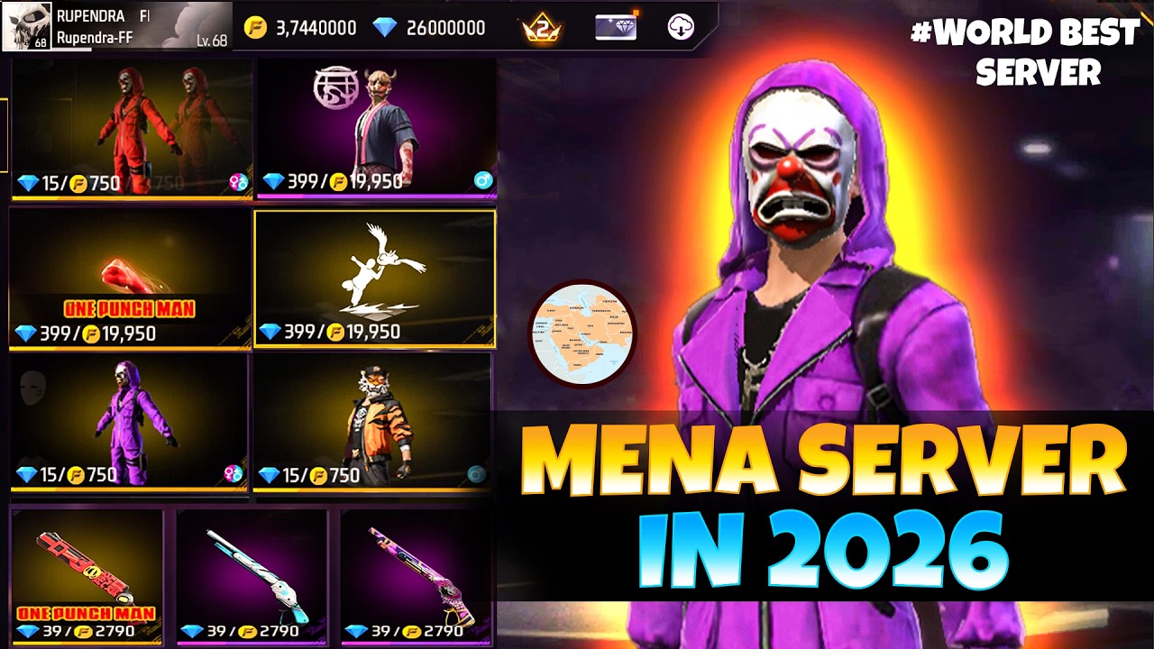 FREE FIRE MENA SERVER IN 2026 😱⚡🇦🇪 || FREE FIRE ALL SERVER STORE IN ...