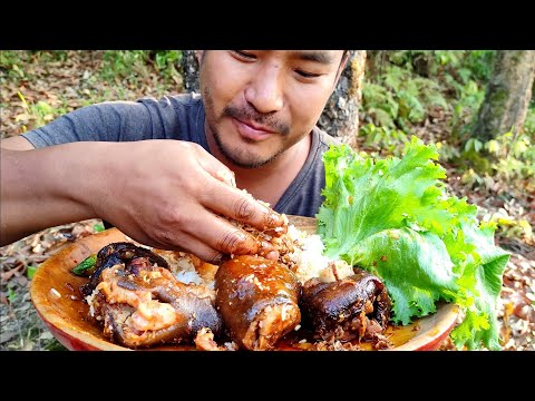 Naga mukbang in a peacefull surrounding || spicy pig leg || kents vlog ...