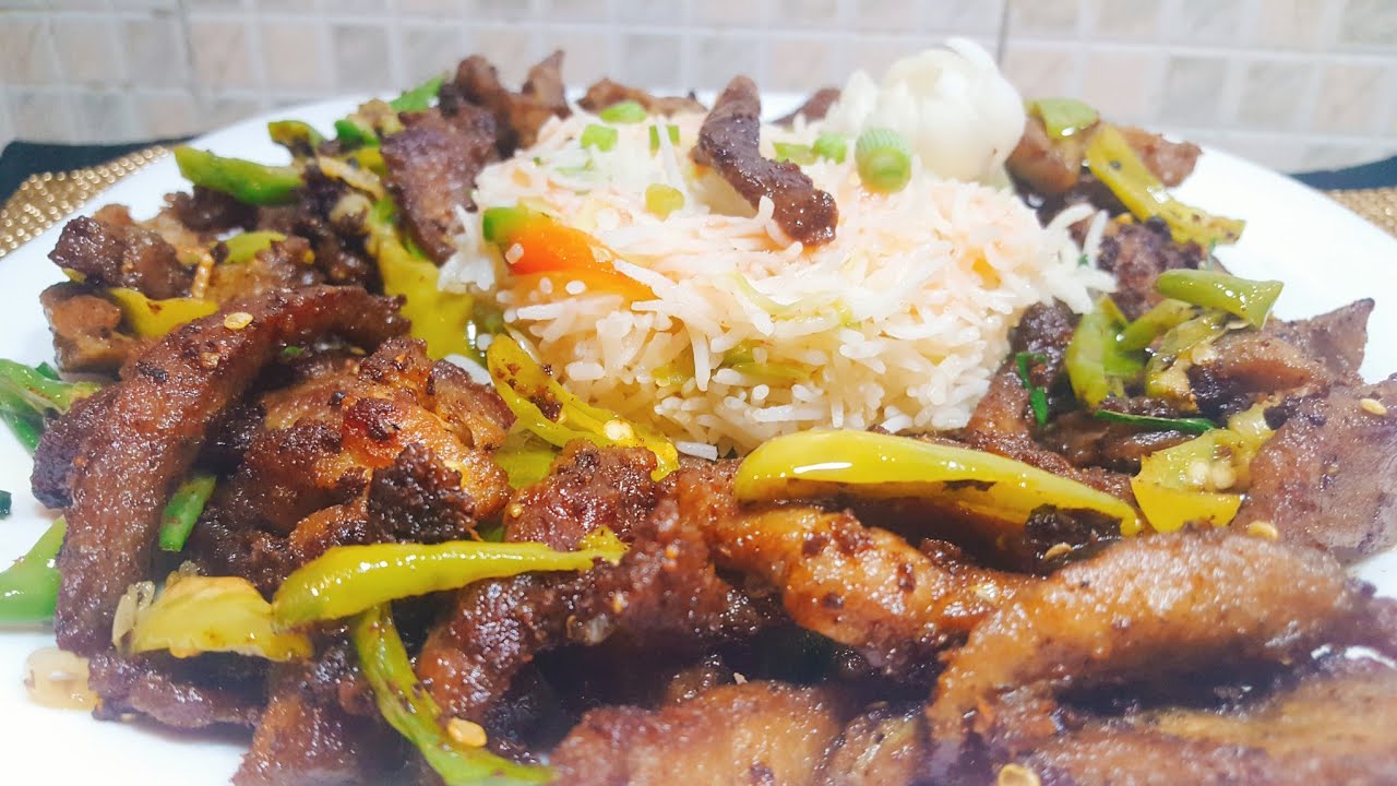 Beef Chilli Dry With Garlic Vegetable Rice | THE COOK| - YouTube