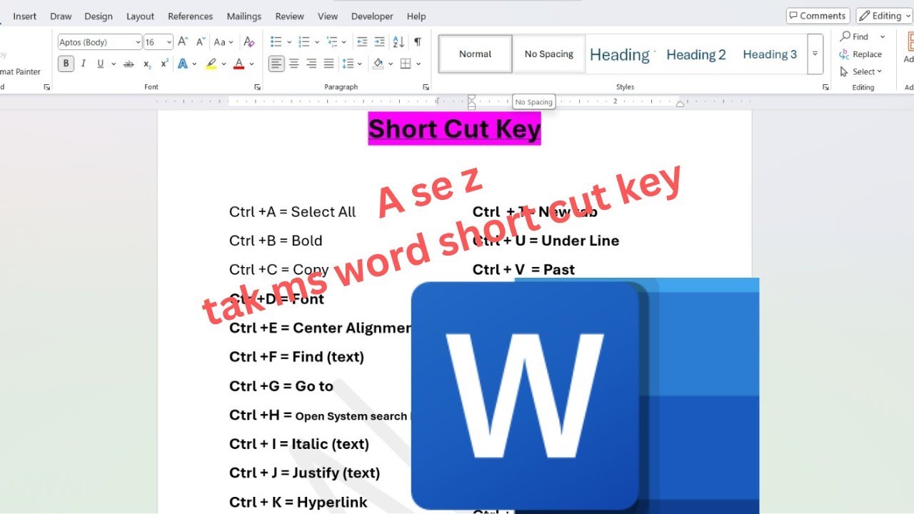 A se Z tak MS Word Shortcut Keys | Full List with Examples in hindi 🔥🔥💯 ...