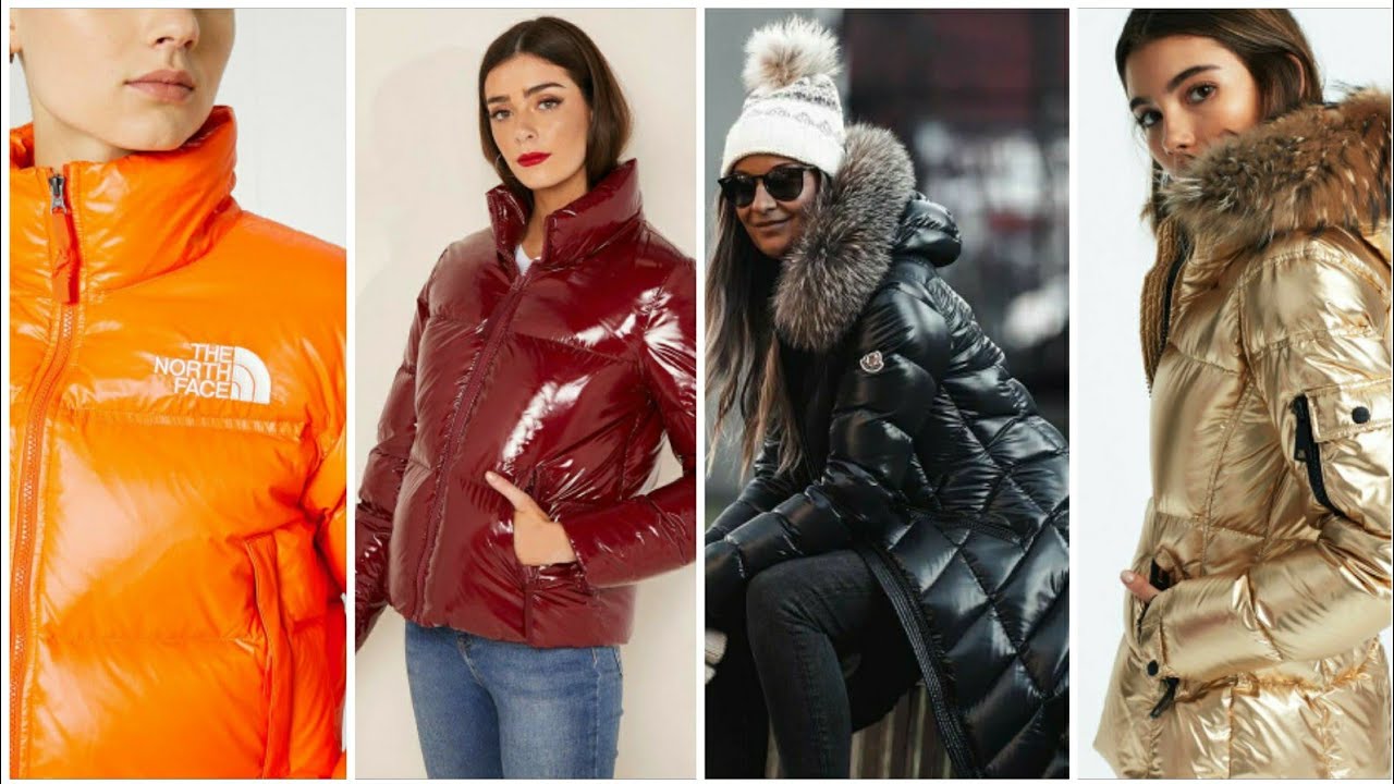 Shinny latex puffer jackets for ladies - YouTube