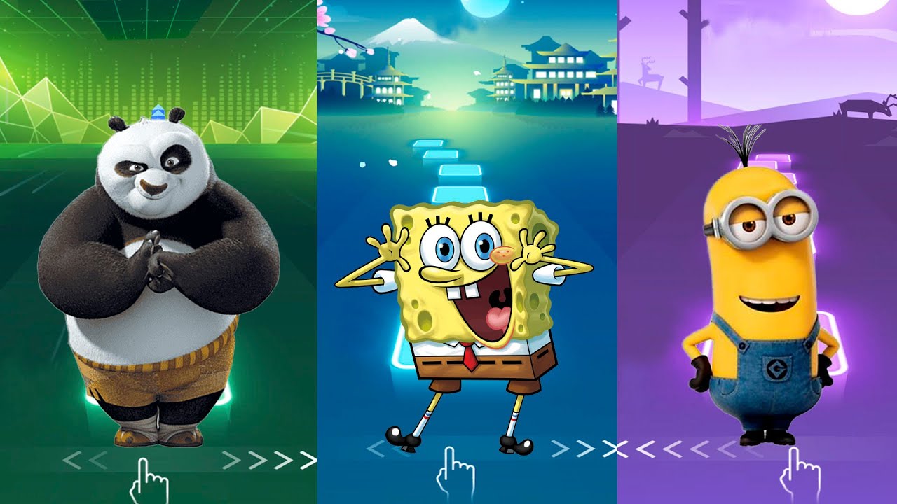 Kung Fu Panda vs Spongebob vs Minion Tiles Hop EDM Rush - YouTube
