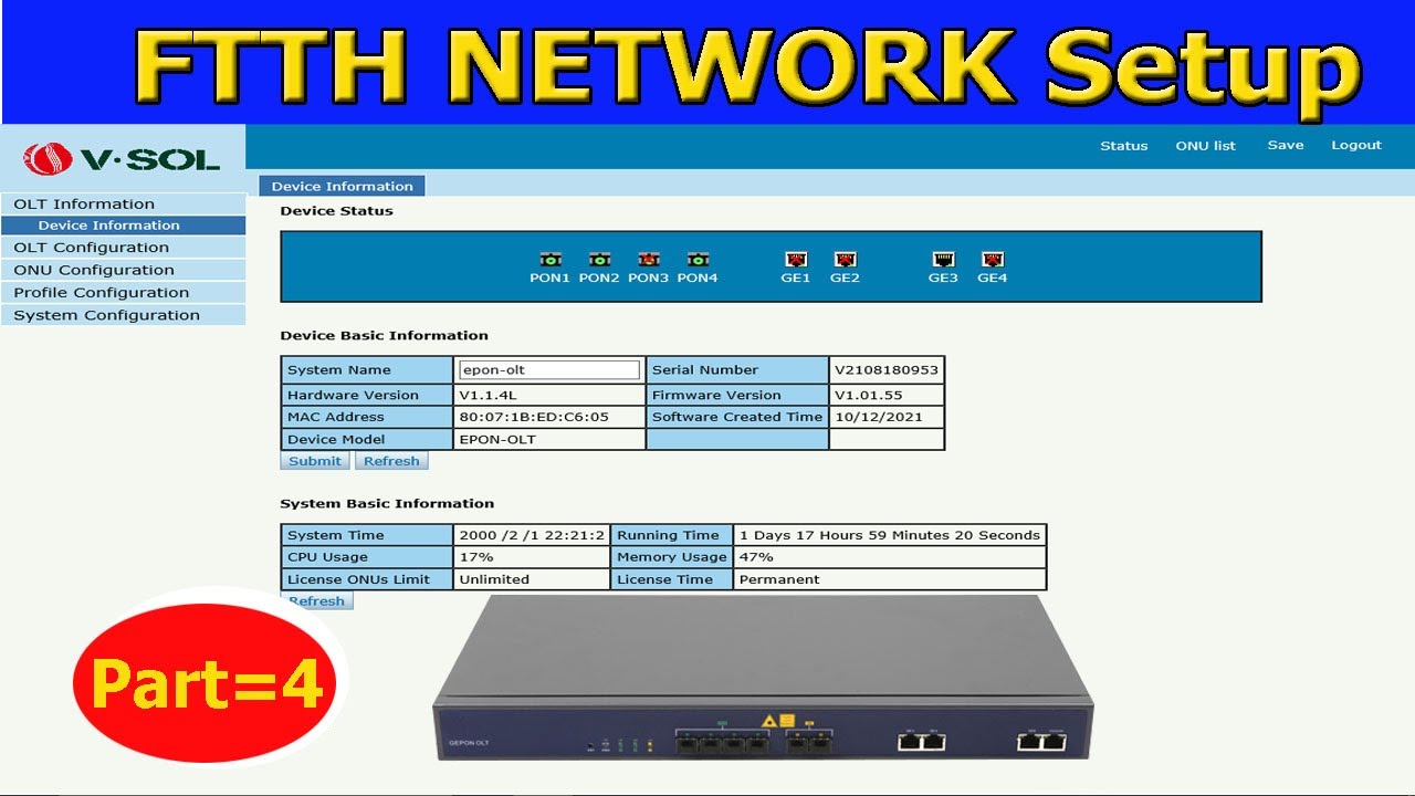 Vsol Olt Basic Configuration | FTTH Network Part 4 | Convert your network from Cat 6 to Fiber ...