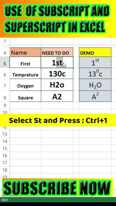 #shorts Shortcut Key To Superscript & Subscript In MS Excel #youtube ...