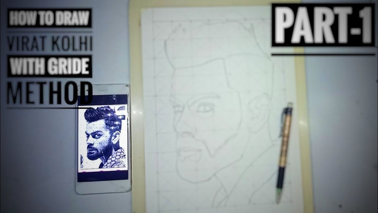 How To Draw Virat Kohli || Grid Method Drawing || Virat Kohli Outline Drawing - YouTube