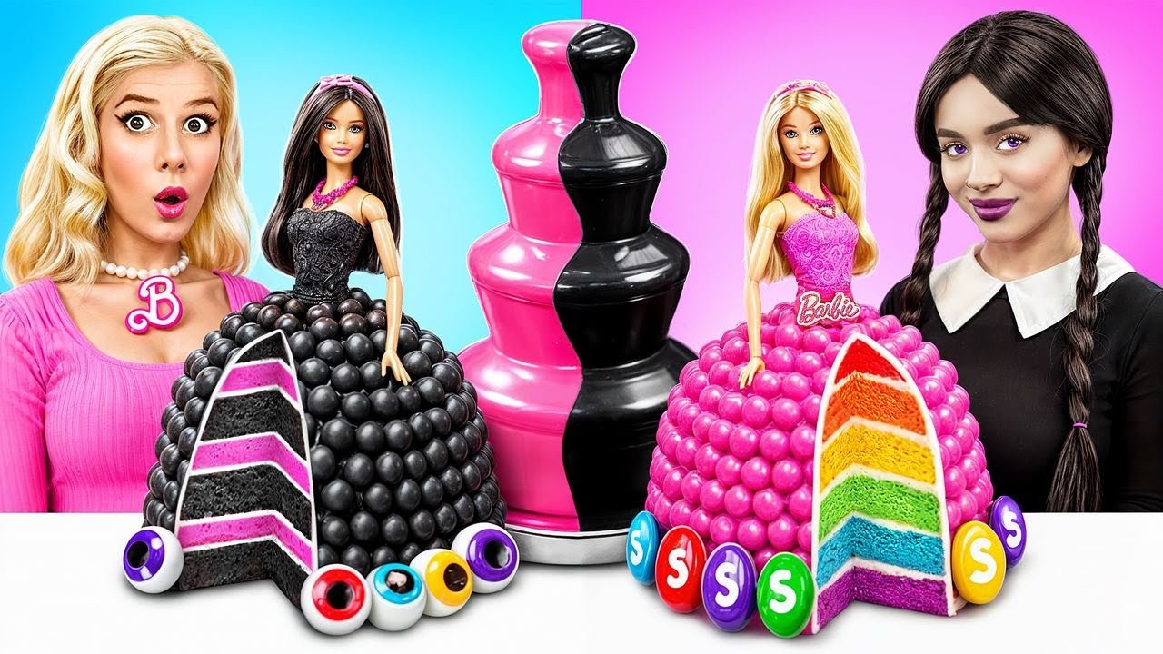 Wednesday vs Barbie Cooking Challenge | Pink vs Black Food Challenge by ...