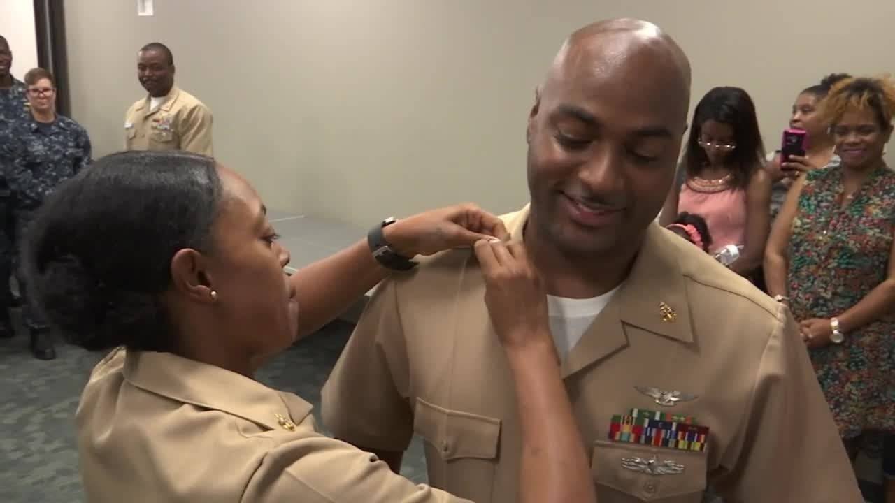Navy husband, wife both promoted to senior chief petty officers - YouTube