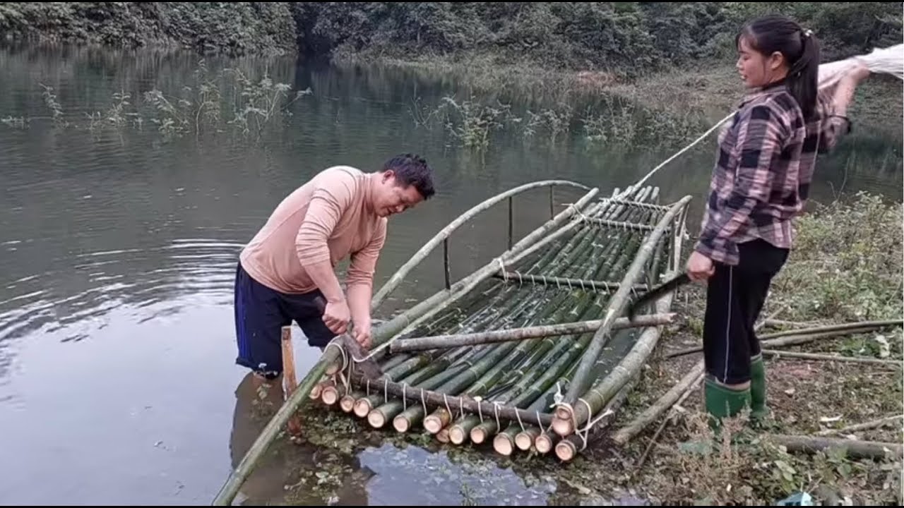 How to make bamboo arrays rafts - Catch fish with homemade bamboo ...