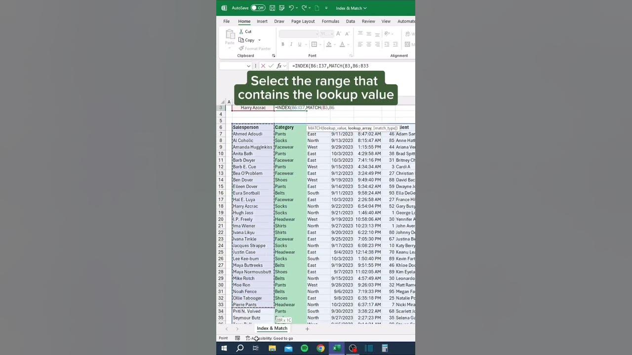 Index And Match In Excel Excel Exceltutorial Exceltricks Exceltips Excelformula Shorts