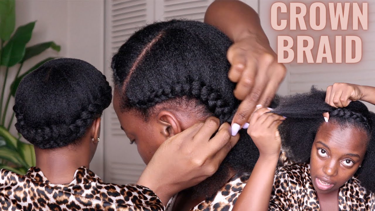 How To : Crown Braid w/ deep side part (natural hair) - YouTube