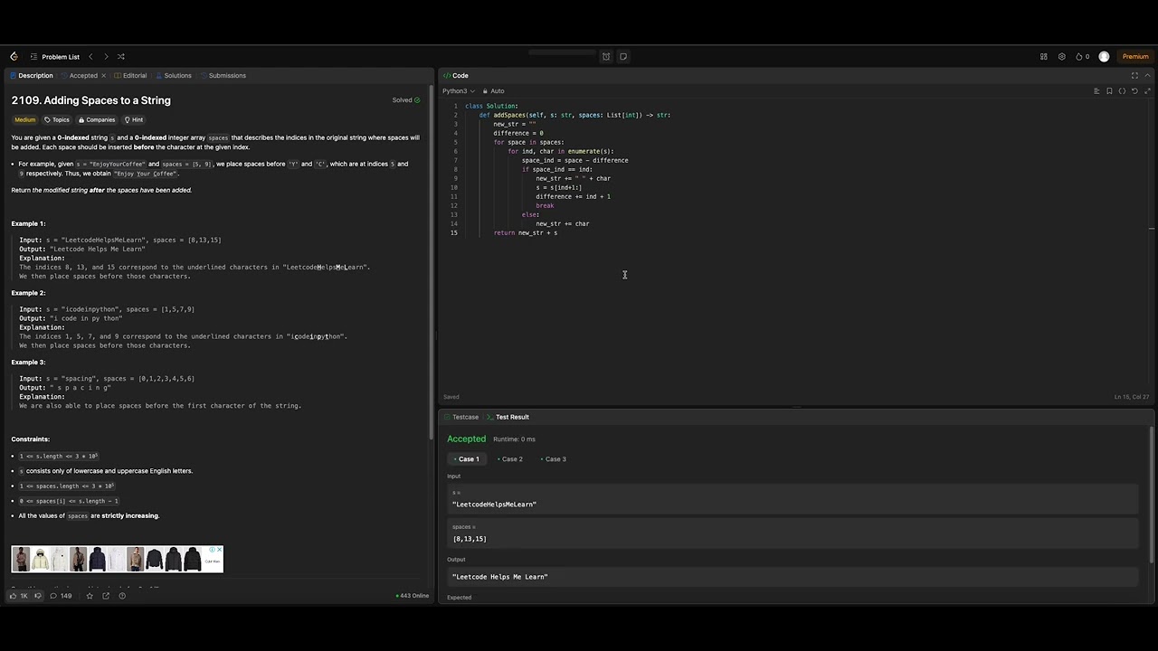 Leetcode 2109 Adding Spaces To A String Python İle Çözüm Youtube 2003