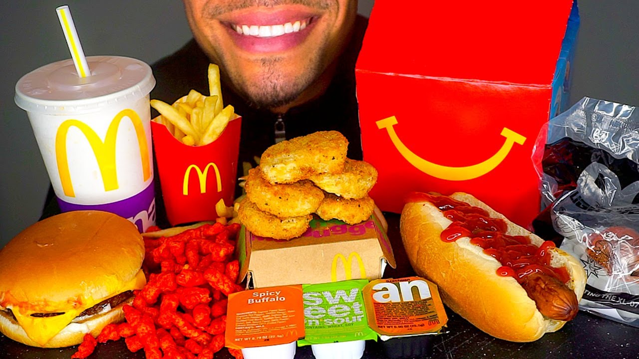 ASMR MCDONALDS TOYS CHICKEN NUGGETS HOT CHEETO PUFFS HAPPY MEAL HOT DOG ...