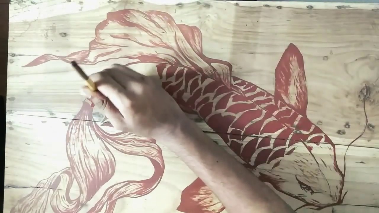 KOI Fish stain art | drawing table | speed art - YouTube