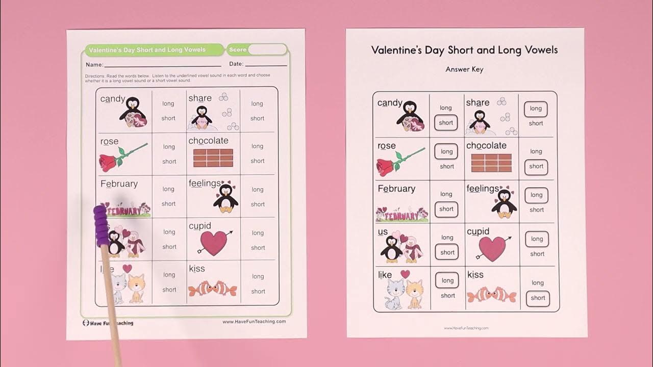 Valentine's Day Short and Long Vowels Worksheet - YouTube