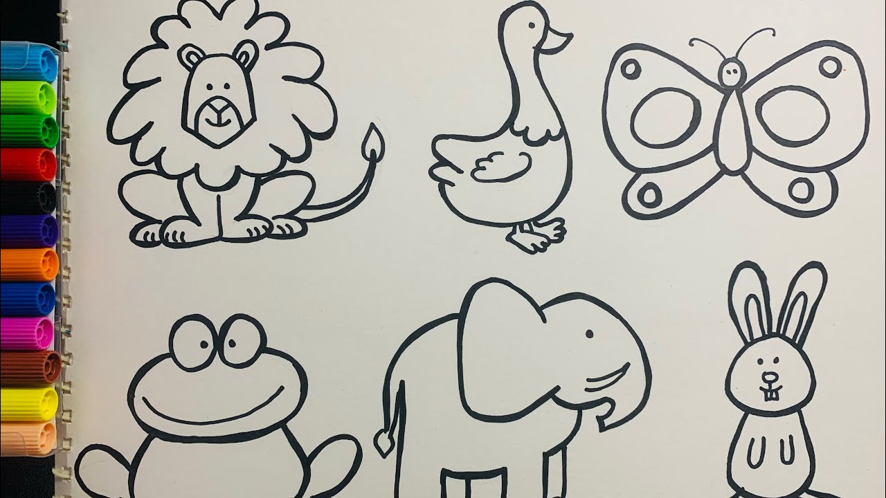 Guess the Animals | Learn to Draw and color Animals | Simple drawing ...