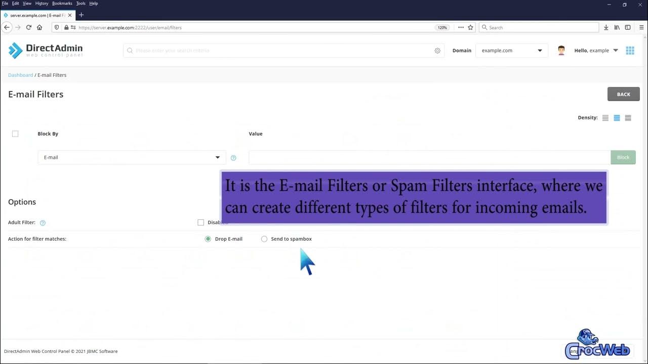 How to block email using Spam Filters in DirectAdmin - CrocWeb Cloud - YouTube