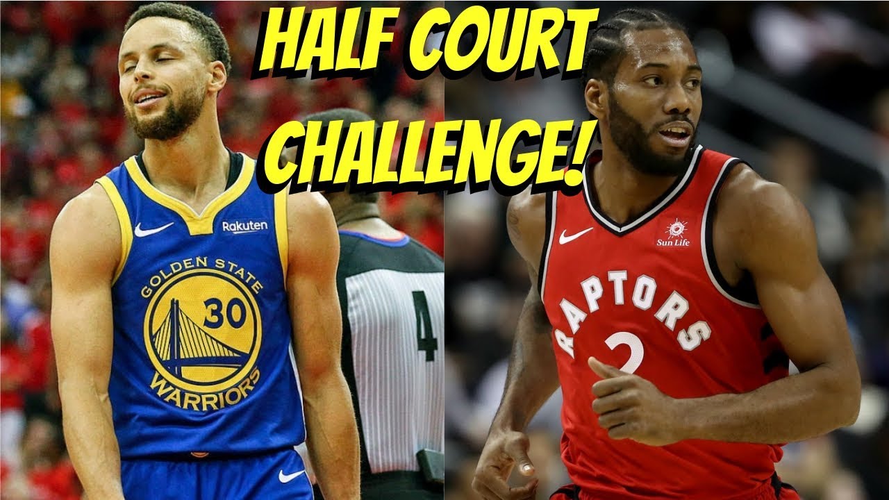 WHO CAN MAKE A HALF COURT SHOT FIRST?!? STEPHEN CURRY VS KAWHI LEONARD ...
