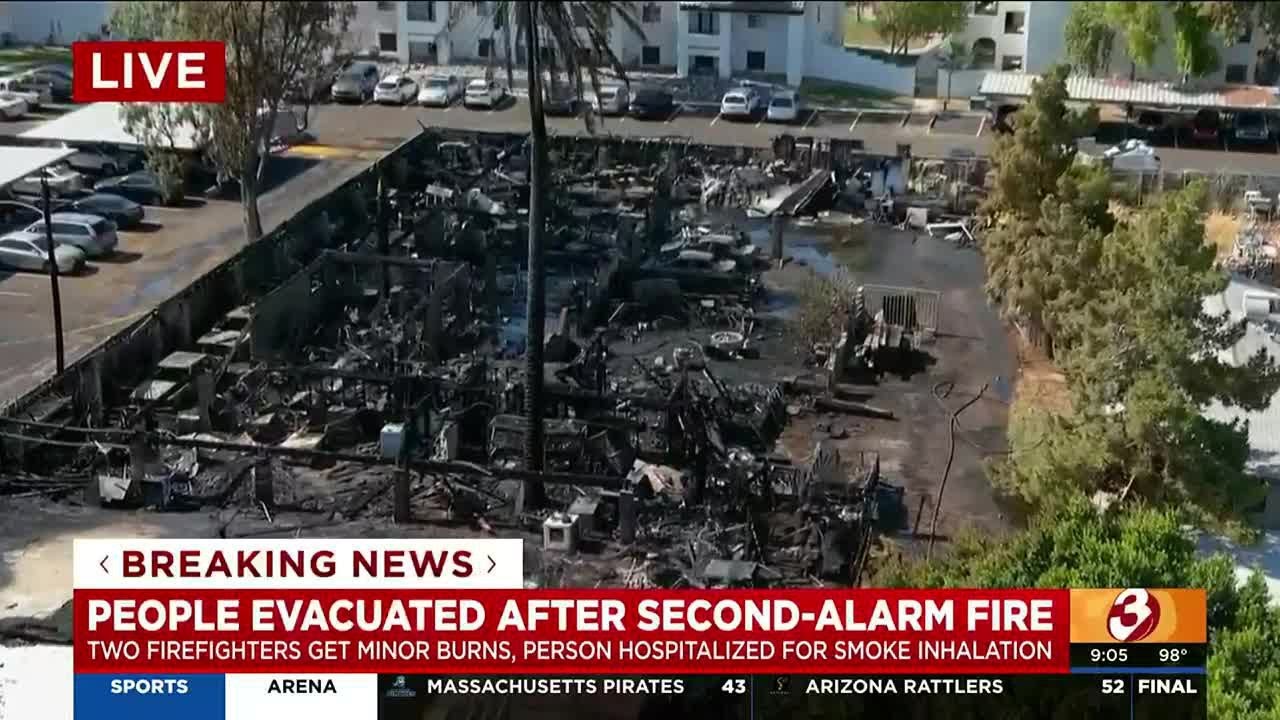 2 hurt after vacant buildings catch fire in Mesa - YouTube