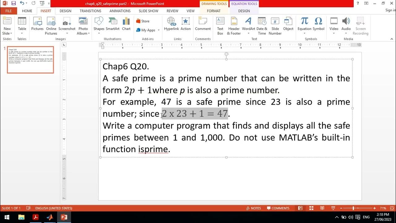 Determining safe prime numbers usinG MATLAB part 2 - YouTube