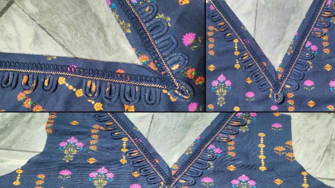 V neck design with lace and loops cutting and stitching | V gala design ...