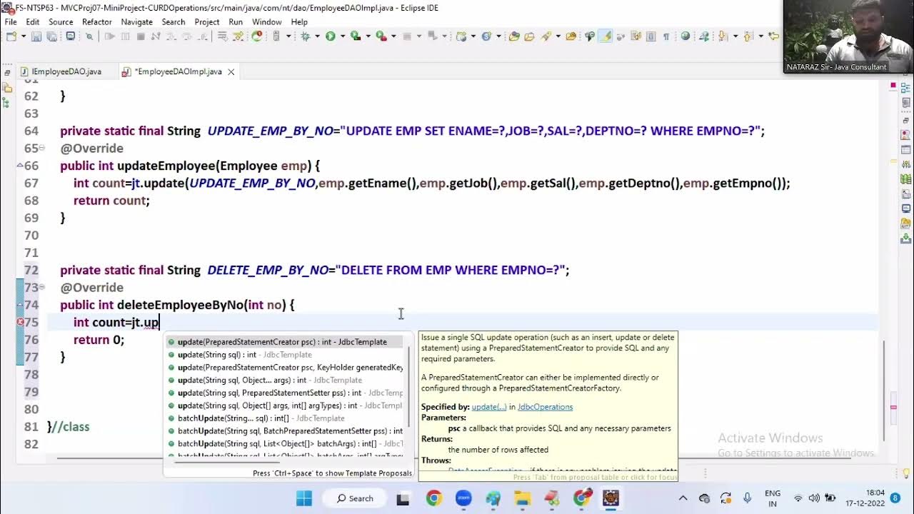 Day70 dec 17th 2022 MiniProject using spring mvc spring jdbc Delete - YouTube