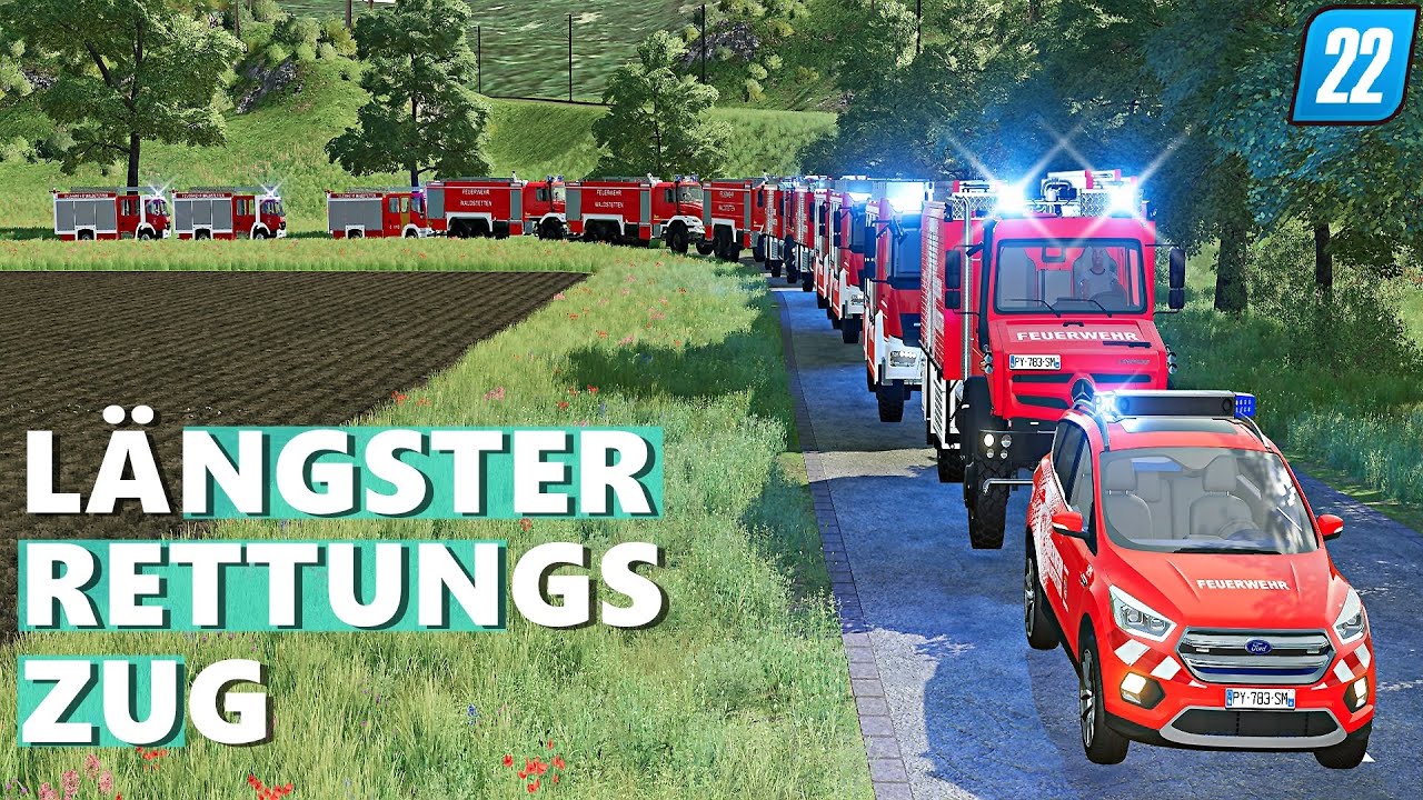 LS22 - LÄNGSTER RETTUNGSZUG MIT EINSATZFAHRZEUGEN - YouTube