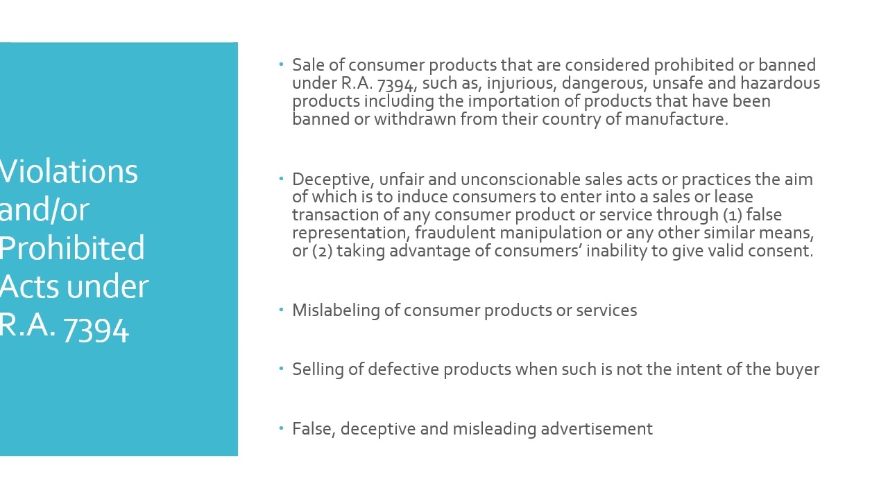 R A 7394, also known as the Consumer Act of the Philippines - YouTube