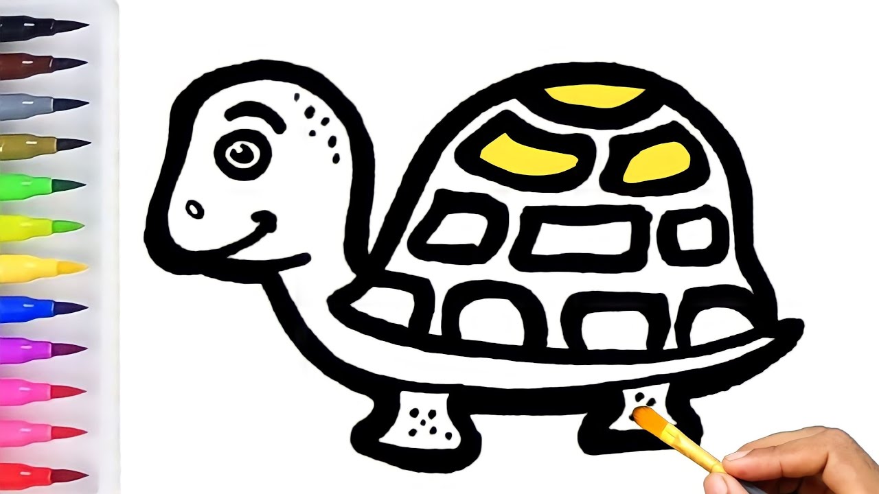 Tortoise Drawing and Coloring for kids and Toddlers | How to Draw a ...
